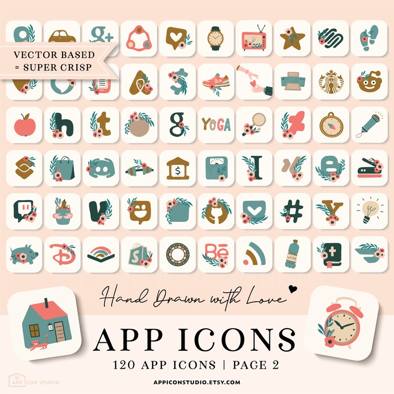 Hand Drawn App Icon Pack, Aesthetic Ios Icons, iPhone Icons, Hand Drawn ...