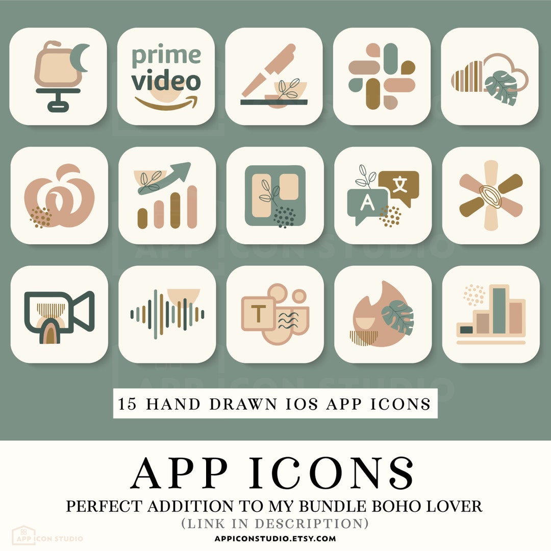 Hand Drawn Boho Ios 14 App Icons Boho App Covers, Ios Icons Aesthetic iPhone Icons Bohemian ...