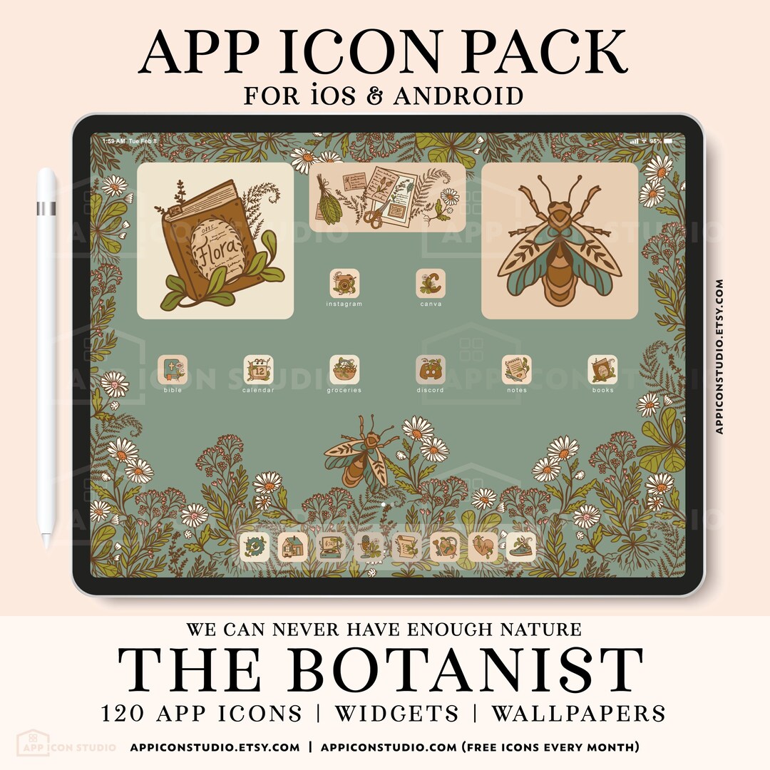 Ios Icon Pack Blue Cottagecore Green App Covers iPad Android Tablet ...