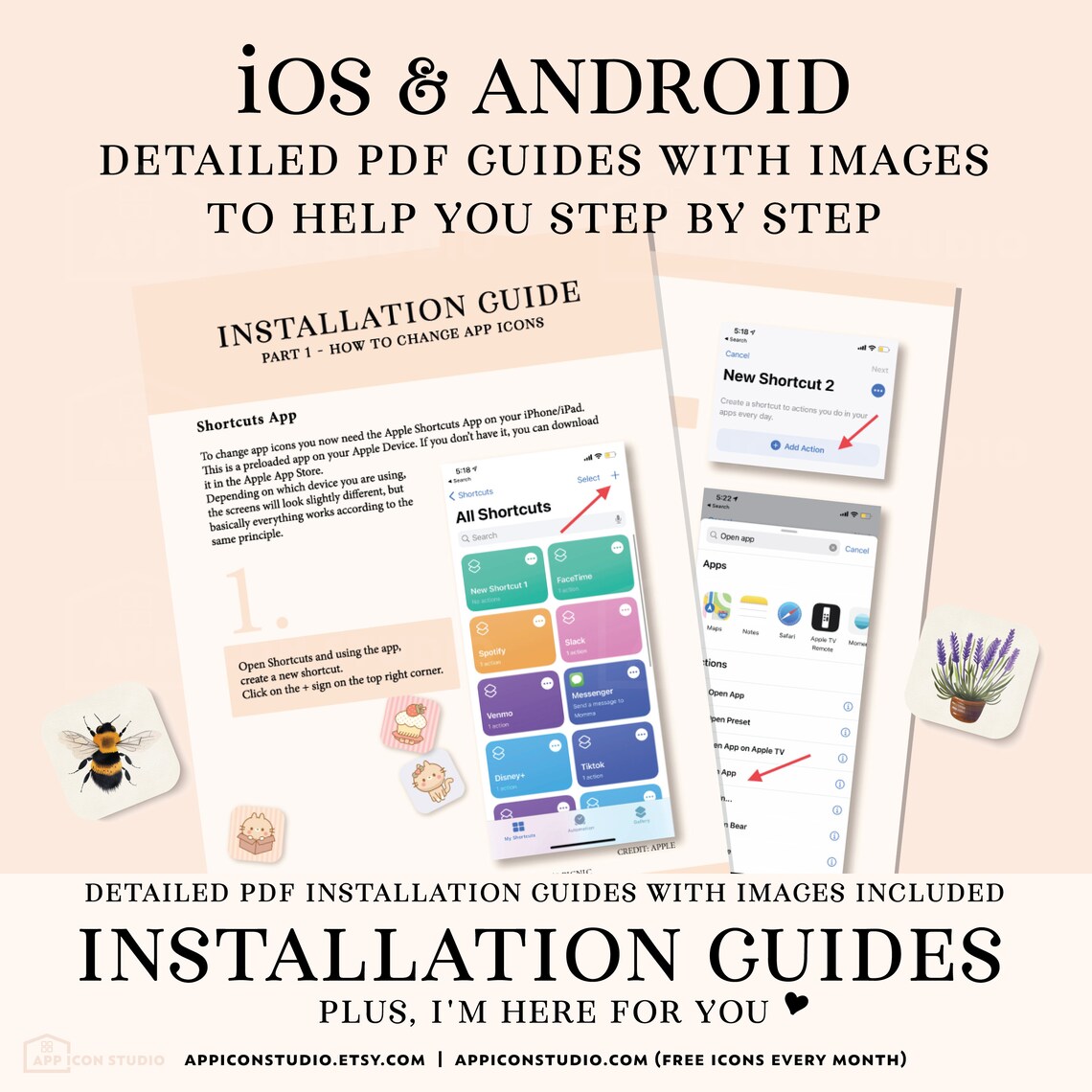Lavender App Icons for iPhone and Android, Purple and Green Ios Icon ...