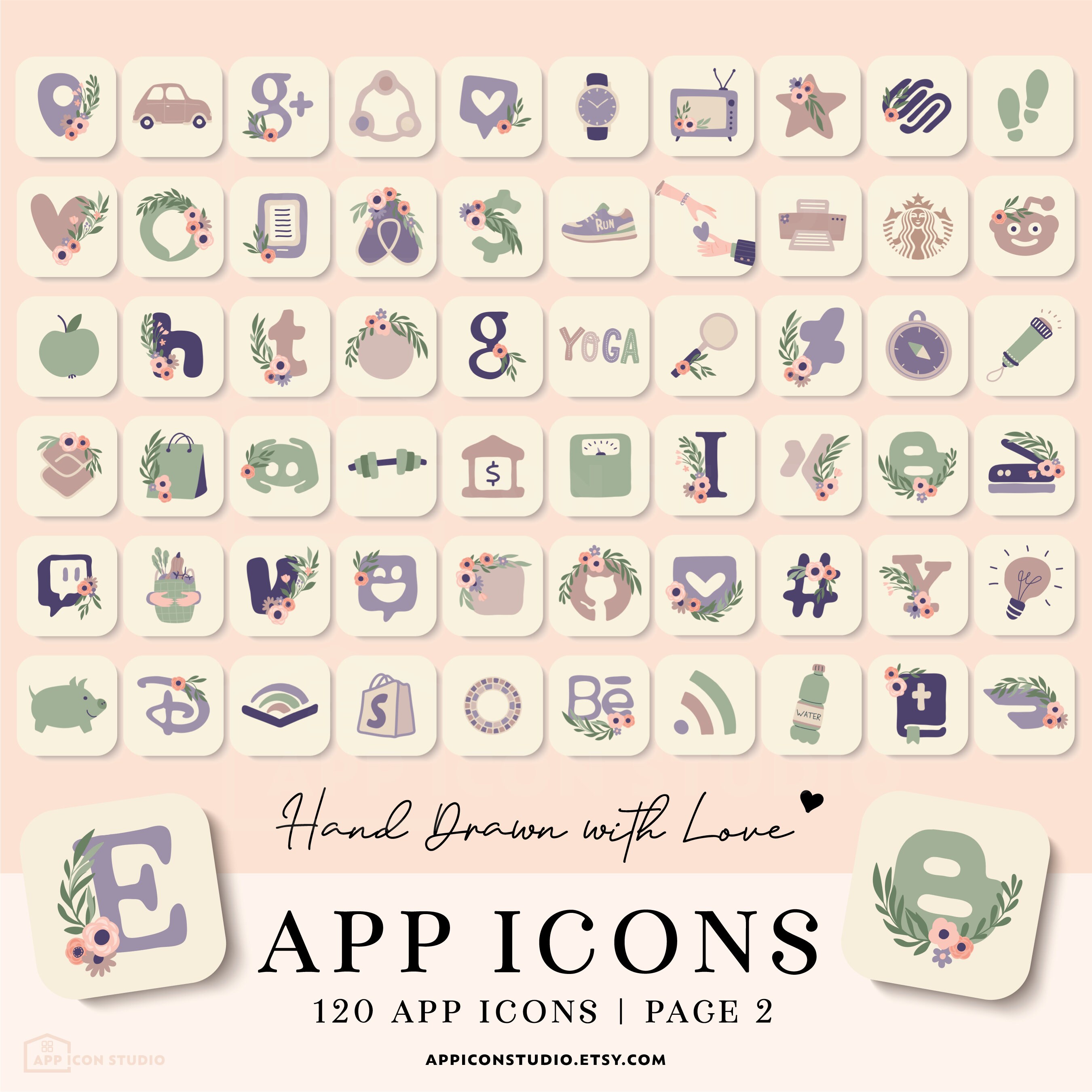 Spring App Icons Ios14 Aesthetic App Icons Handdrawn App - Etsy Canada
