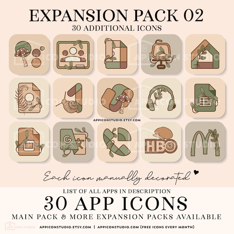 Cottagecore Icon Pack for Ios and Android Green Tones Wallpapers and ...