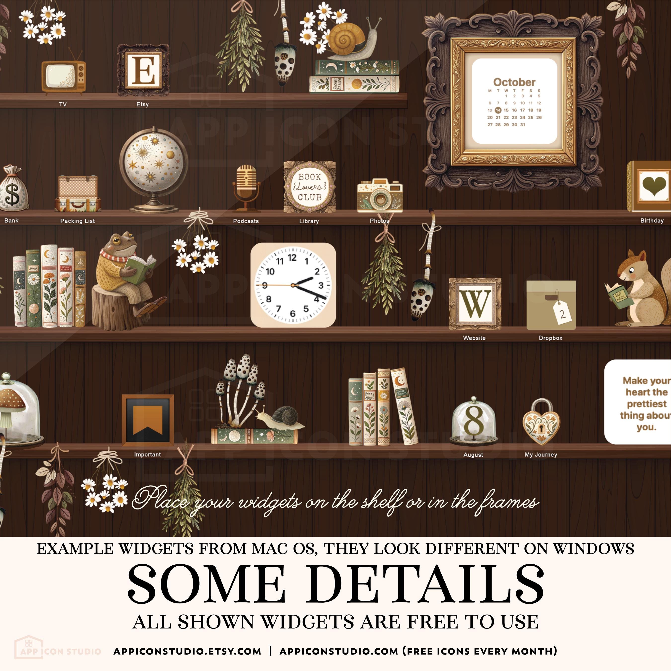 Cozy Bookshelf Desktop Organizer: Mac & Windows Folders, Icons Digital ...