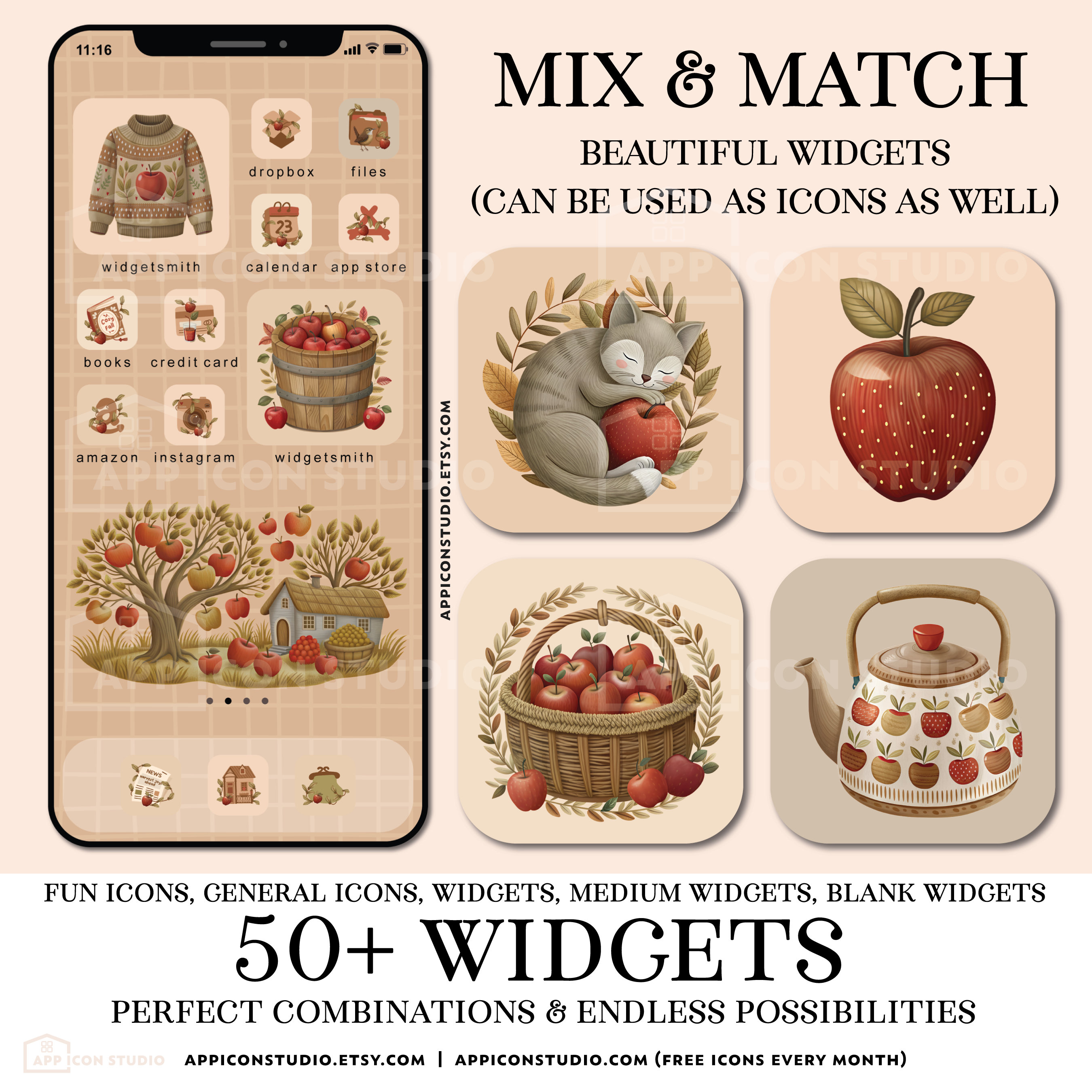 Apple App Icons Fall Farmhouse Cute Ios Icons Pack Fall Farm Phone ...