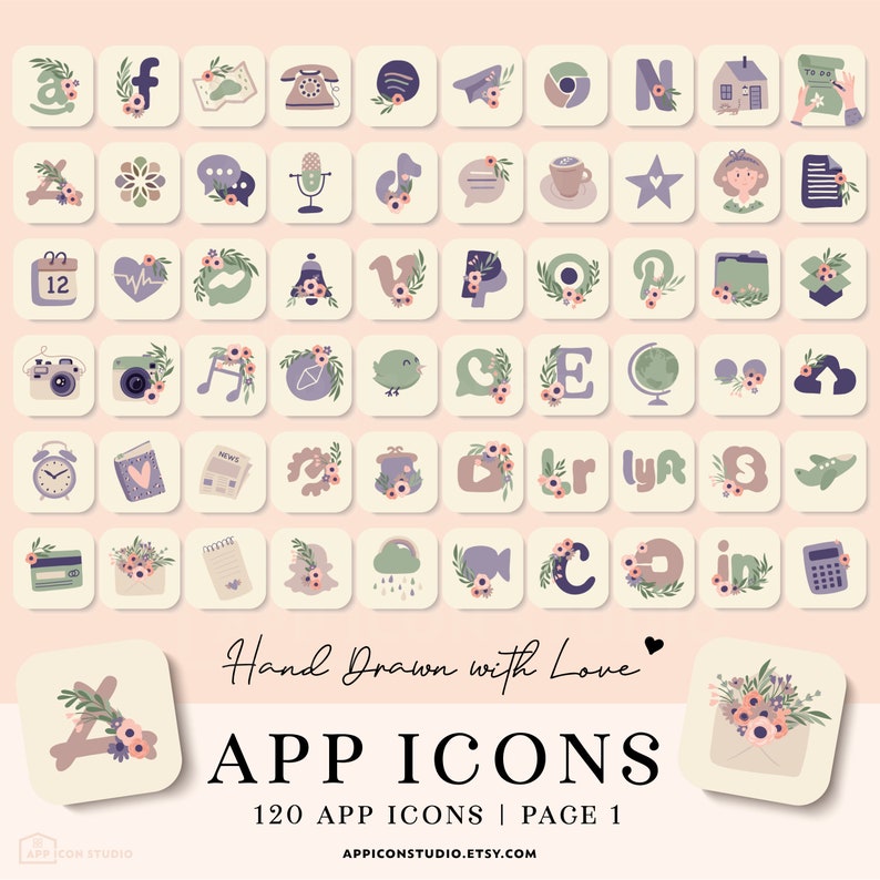 Spring App Icons Ios14 Aesthetic App Icons Handdrawn App - Etsy