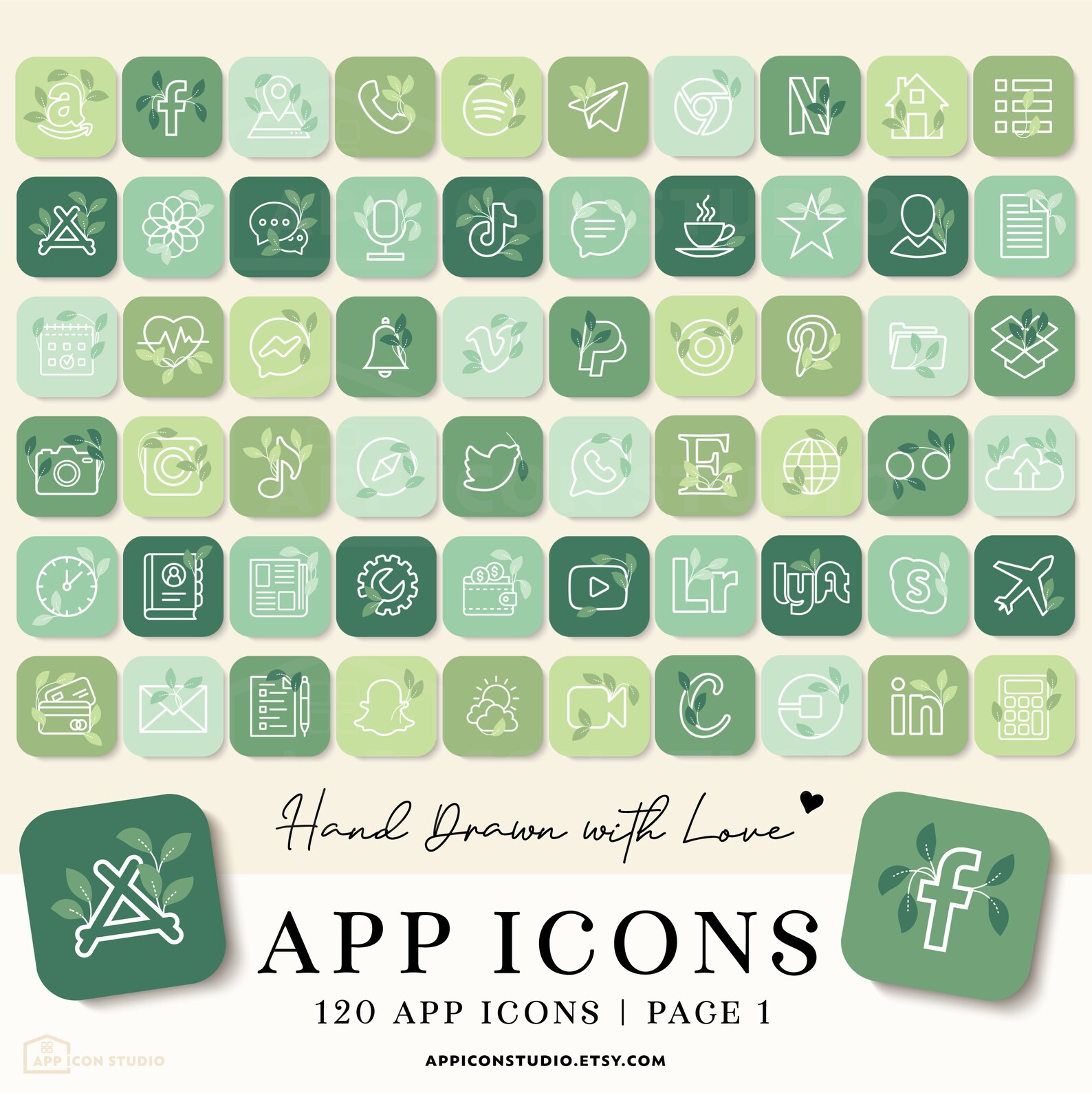 Ios 14 Green App Icons Aesthetic Icon Pack for iPhone Android App Icons ...