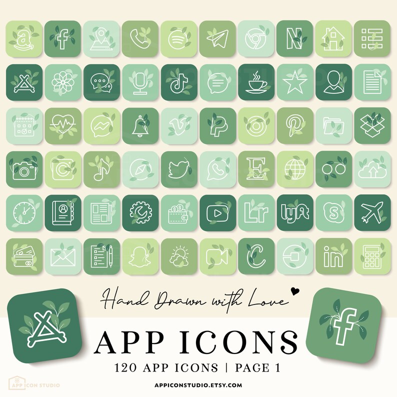 Ios 14 Green App Icons Aesthetic Icon Pack for iPhone Android App Icons ...