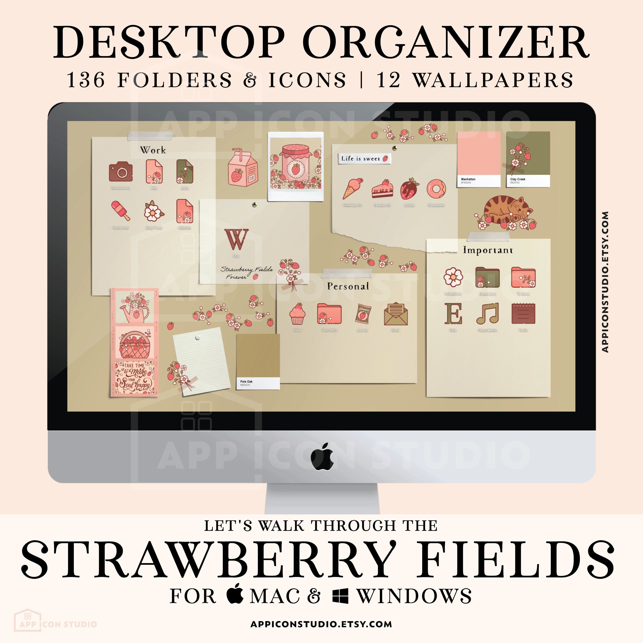 Custom Desktop Icons Strawberry Folder Icons Pack Mac and Windows ...