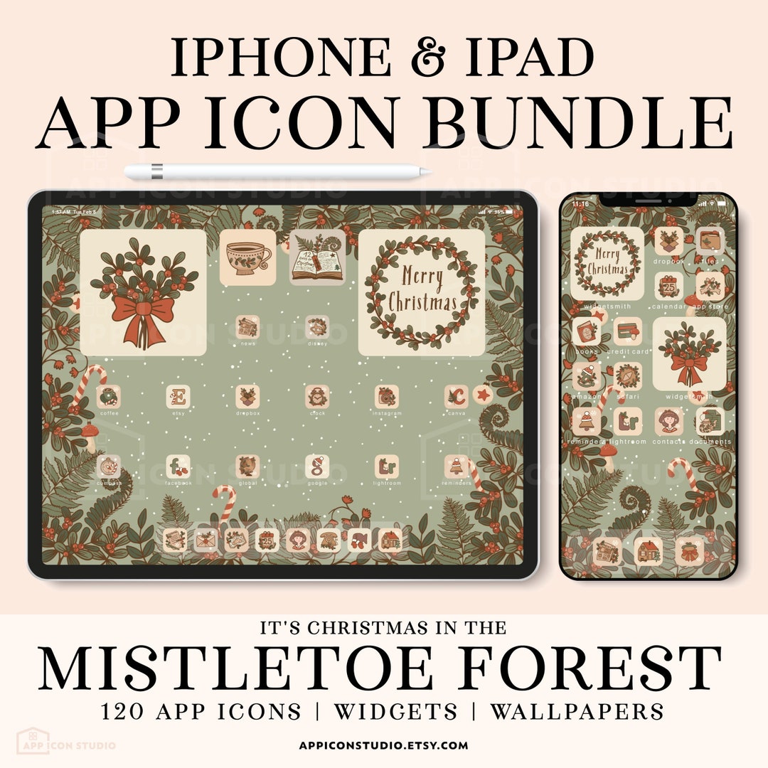 Christmas Icons Ios 15 for iPhone and iPad Theme Green Beige App Covers ...
