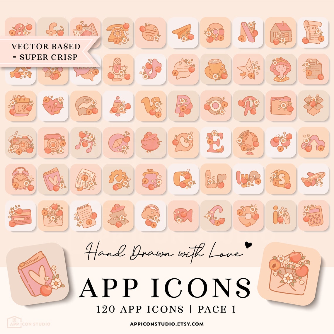 Peach Ios 14 Icons Cottagecore Peach App Icons Summer | Etsy Canada
