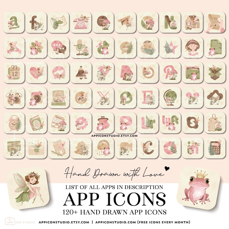 Android Icon Pack iPhone Icons Pastel App Icon for Ios 14 Pink Green ...
