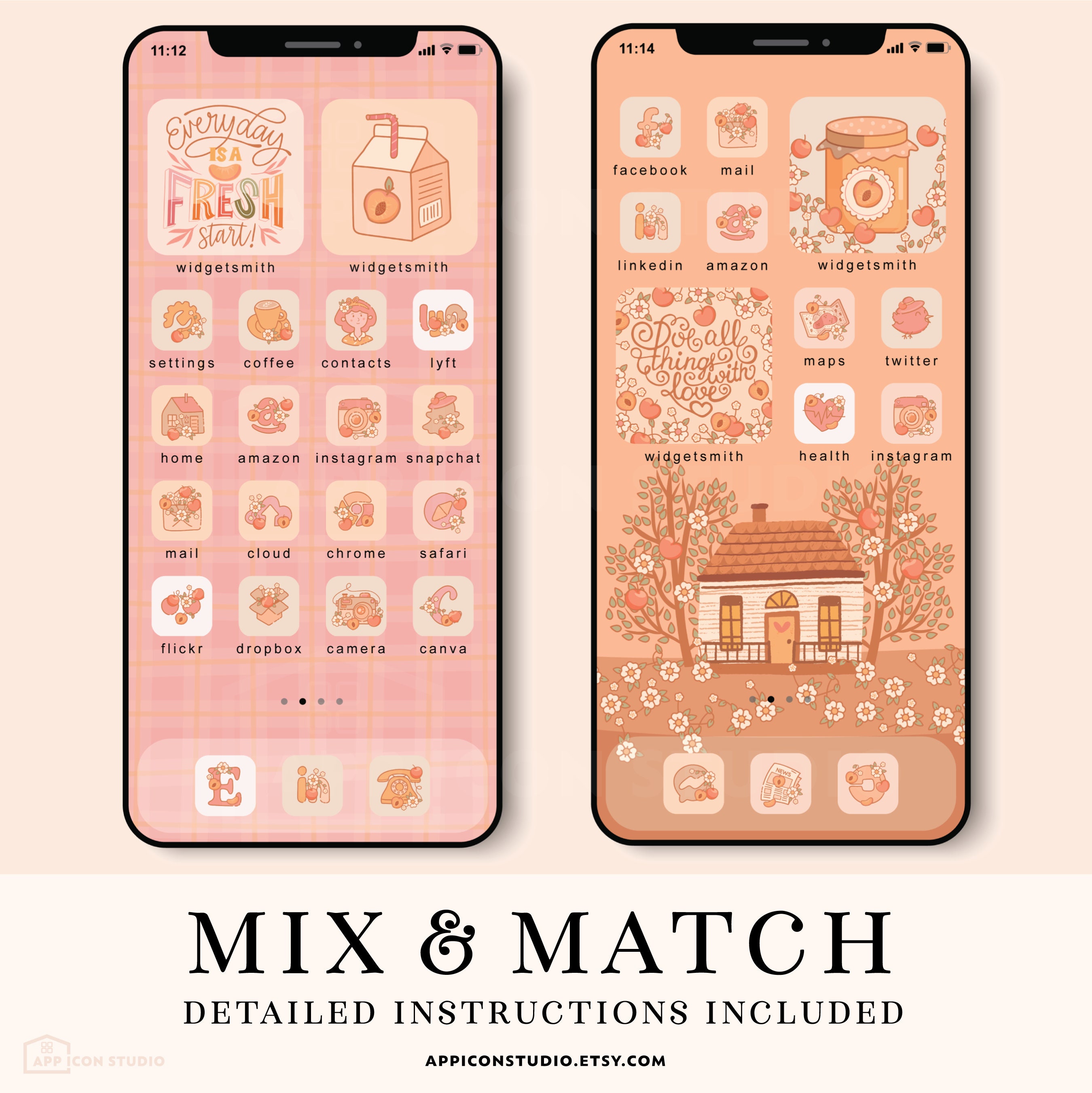 Peach Ios 14 Icons Cottagecore Peach App Icons Summer | Etsy Canada