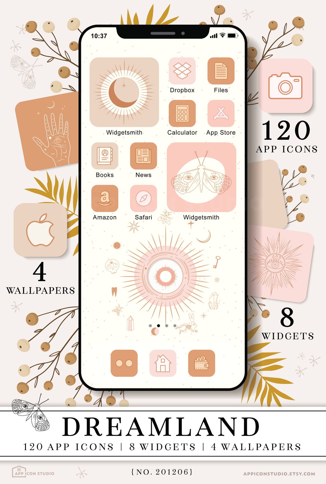 Beige Boho iPhone Icon Set With Wallpapers and Widgets, App Icons in ...