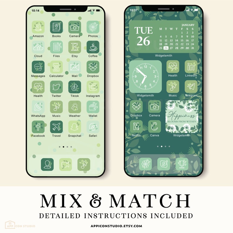 Ios 14 Green App Icons Aesthetic Icon Pack for Iphone App - Etsy