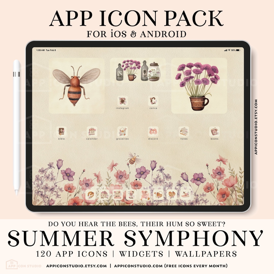 Watercolor Summer App Icon Set for iPad and Android Tablets, Icon ...
