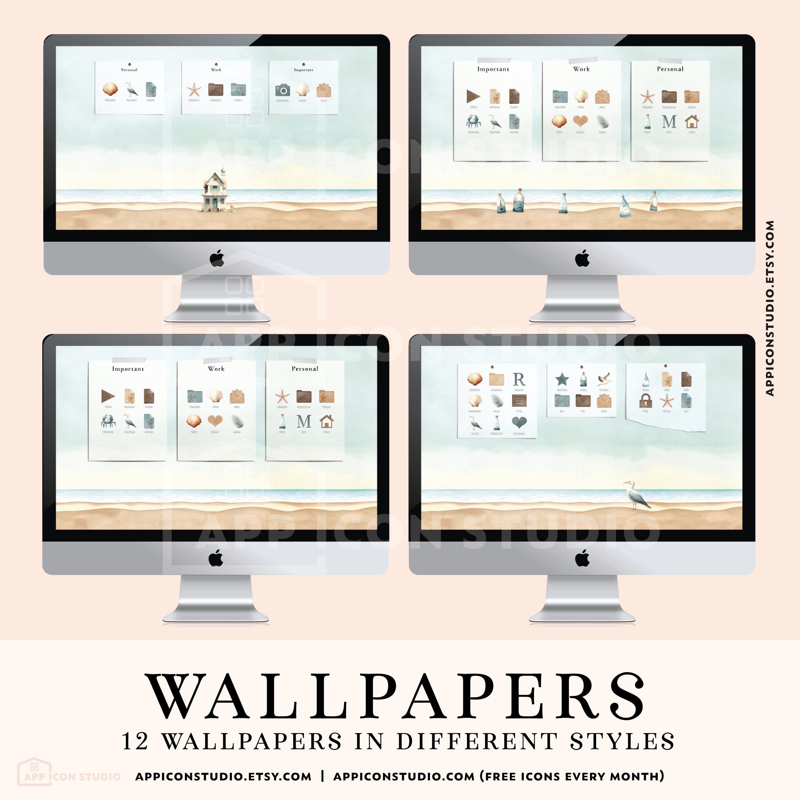 Summer Themed Desktop Organizer Wallpaper With Folder Icons, MacBook ...