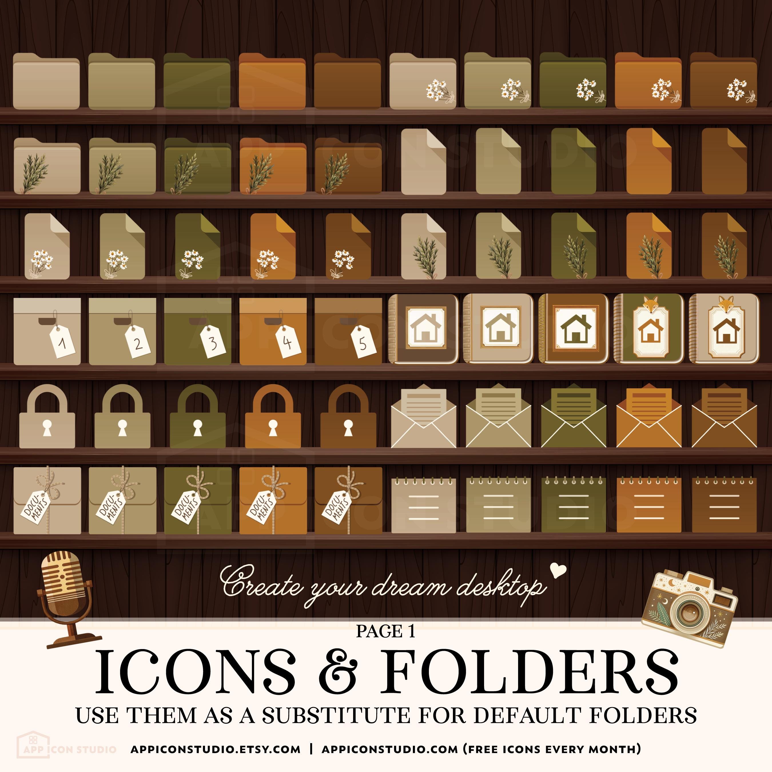 Cozy Bookshelf Desktop Organizer: Mac & Windows Folders, Icons Digital ...