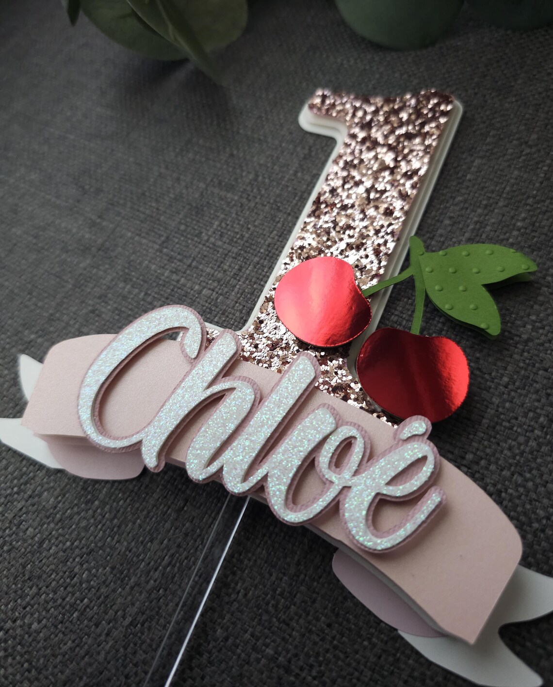 Personalized Cherry First Birthday Cake Topper, Red Metallic Foil - Etsy