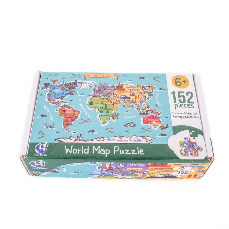 World Map Illustration Wooden Jigsaw Puzzle Holiday Laser Cut - Etsy