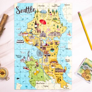 Seattle City Map Wooden Jigsaw Puzzle for Kids, Washington State Puzzle ...