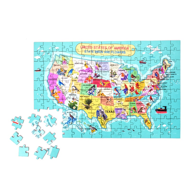 USA States Map Wooden Jigsaw Puzzle, United States America Illustrated ...