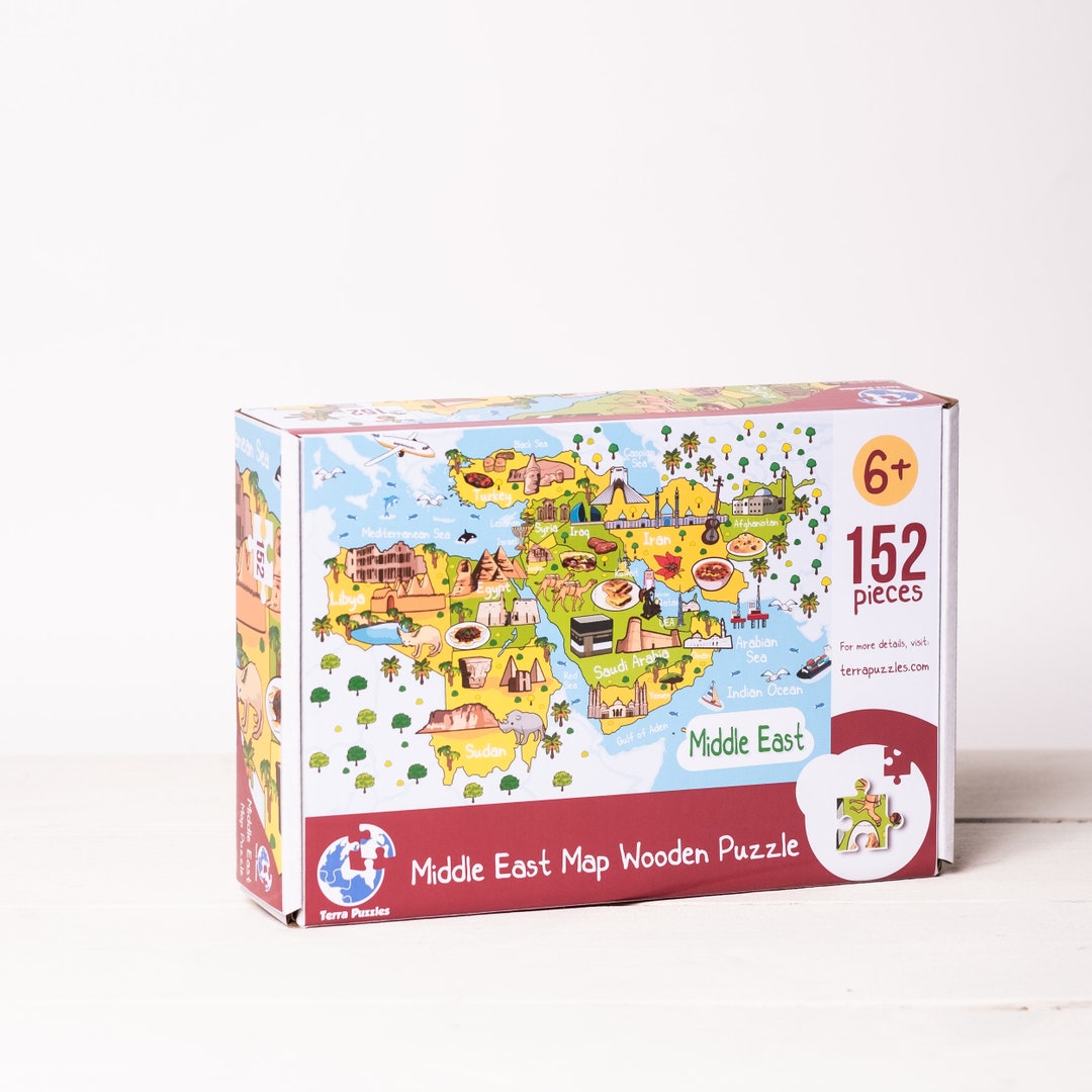 Colorful Middle East Map Wooden Jigsaw Puzzle for Kids, Holiday ...