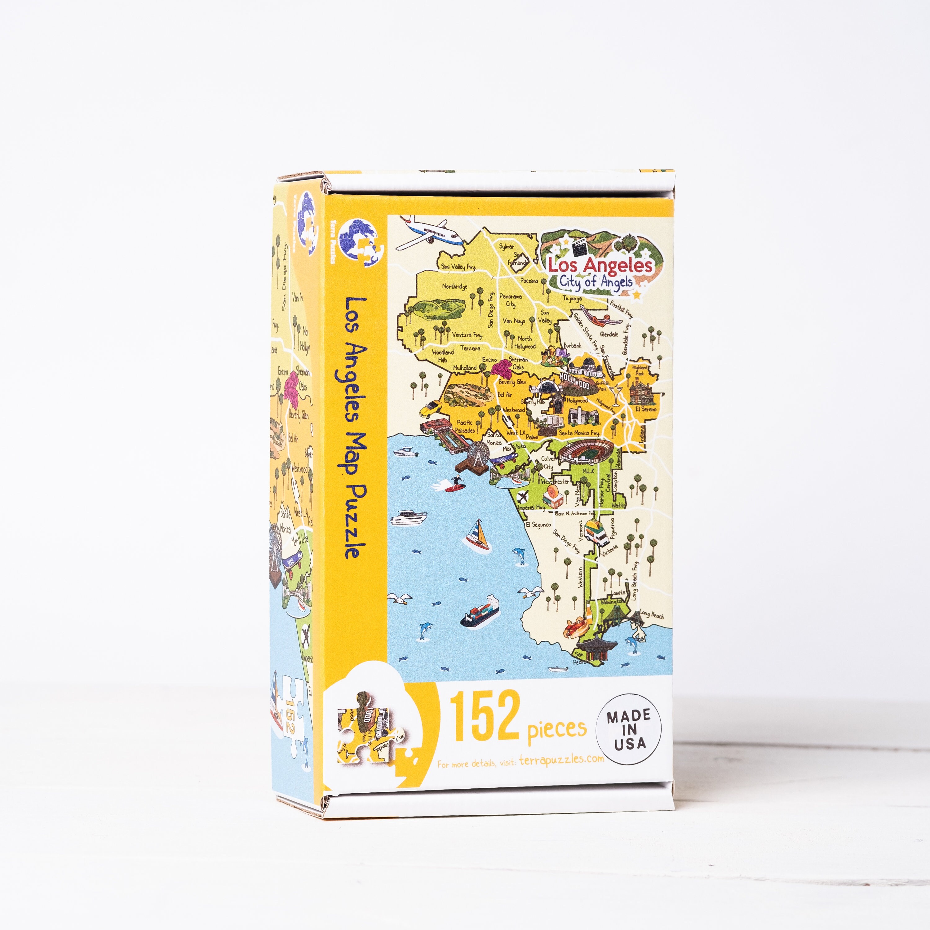Los Angeles Map Wooden Jigsaw Puzzle for Children, Hollywood City Map ...