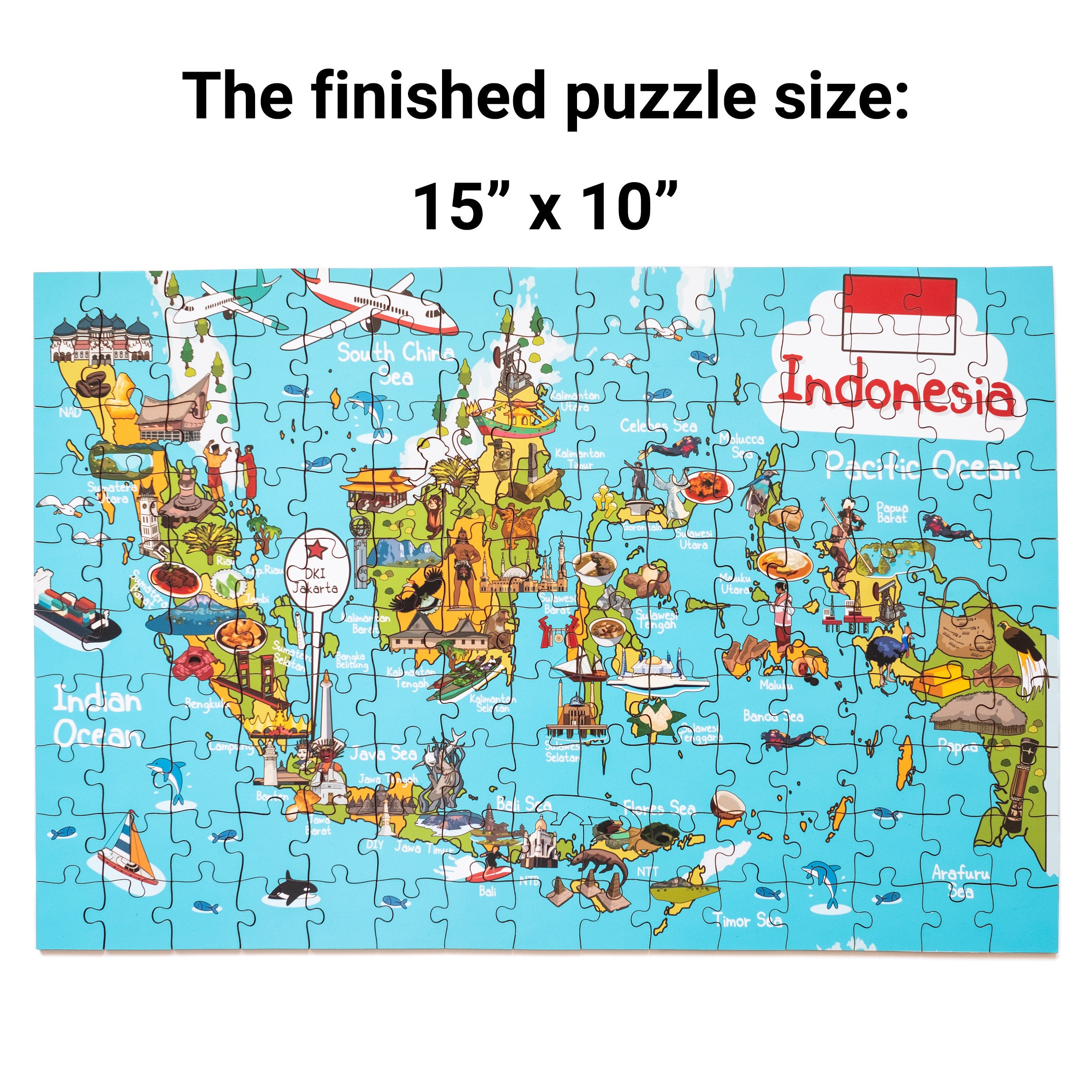 Indonesia Map Wooden Jigsaw Puzzle for Children and Adults, Southeast ...