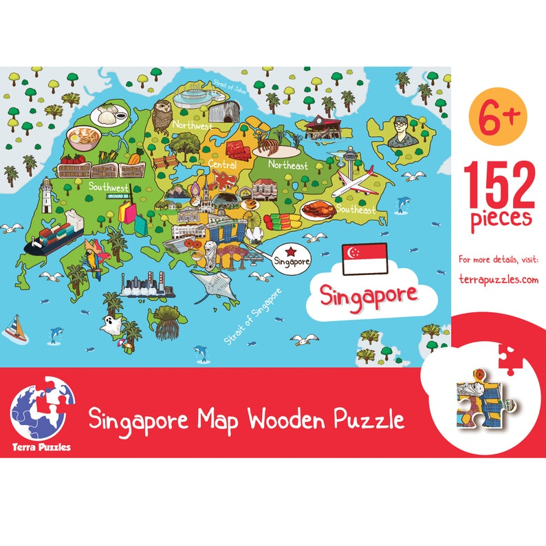 Singapore Map Wooden Jigsaw Puzzle for Children and Adults, Asian Map ...