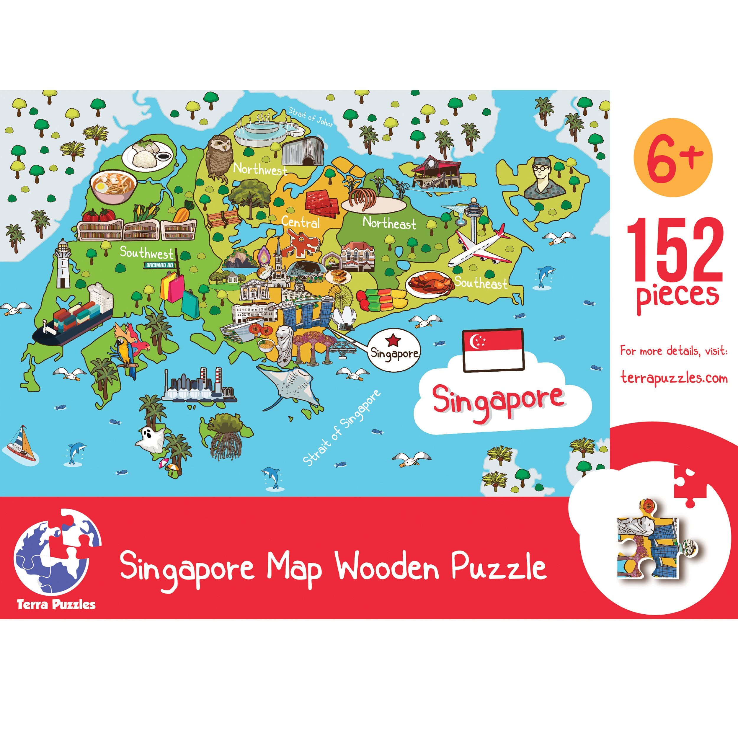 Singapore Map Wooden Jigsaw Puzzle for Children and Adults, Asian Map ...