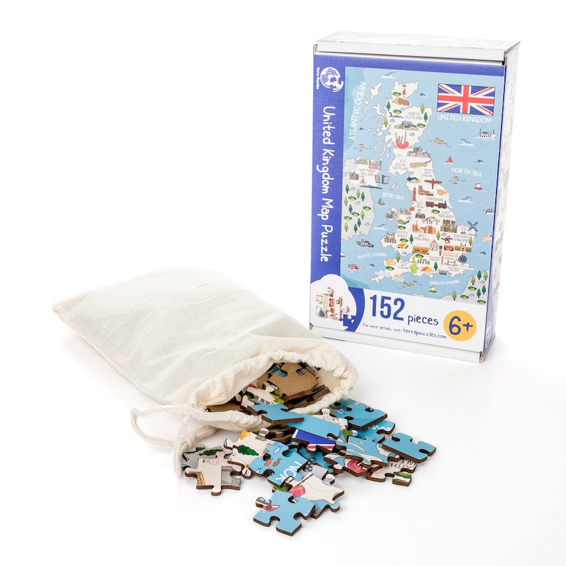United Kingdom Map Illustrated Wooden Jigsaw Puzzle, Great Britain Map ...