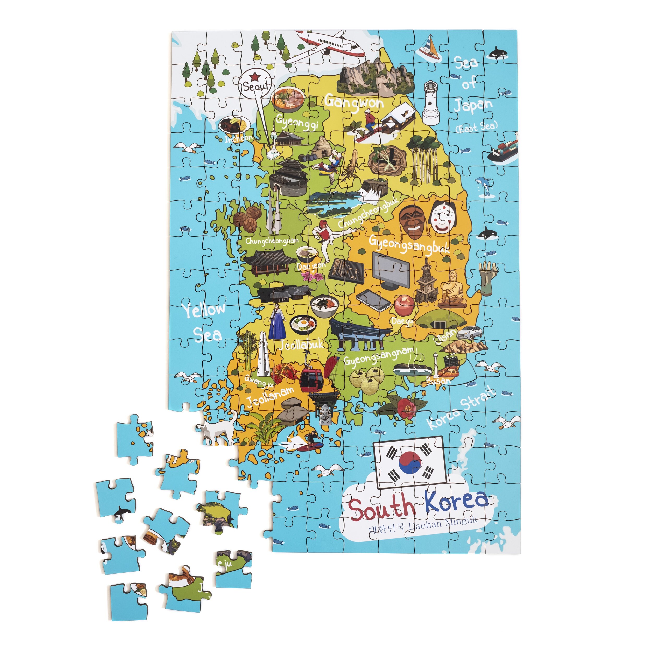 South Korea Map Illustration Wooden Jigsaw Puzzle, 152 Pieces - 10"x15 ...