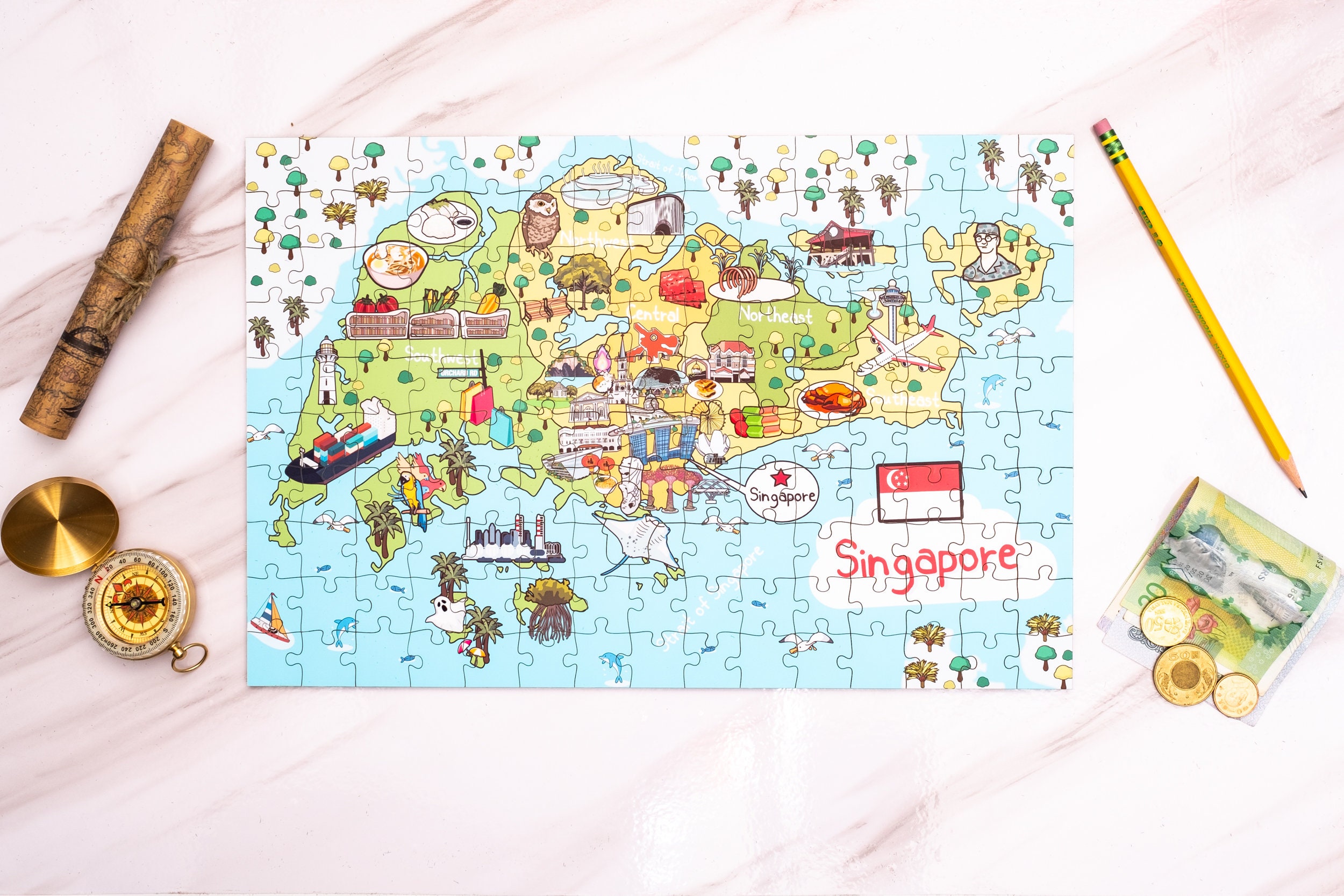 Singapore Map Wooden Jigsaw Puzzle for Children and Adults, Asian Map ...