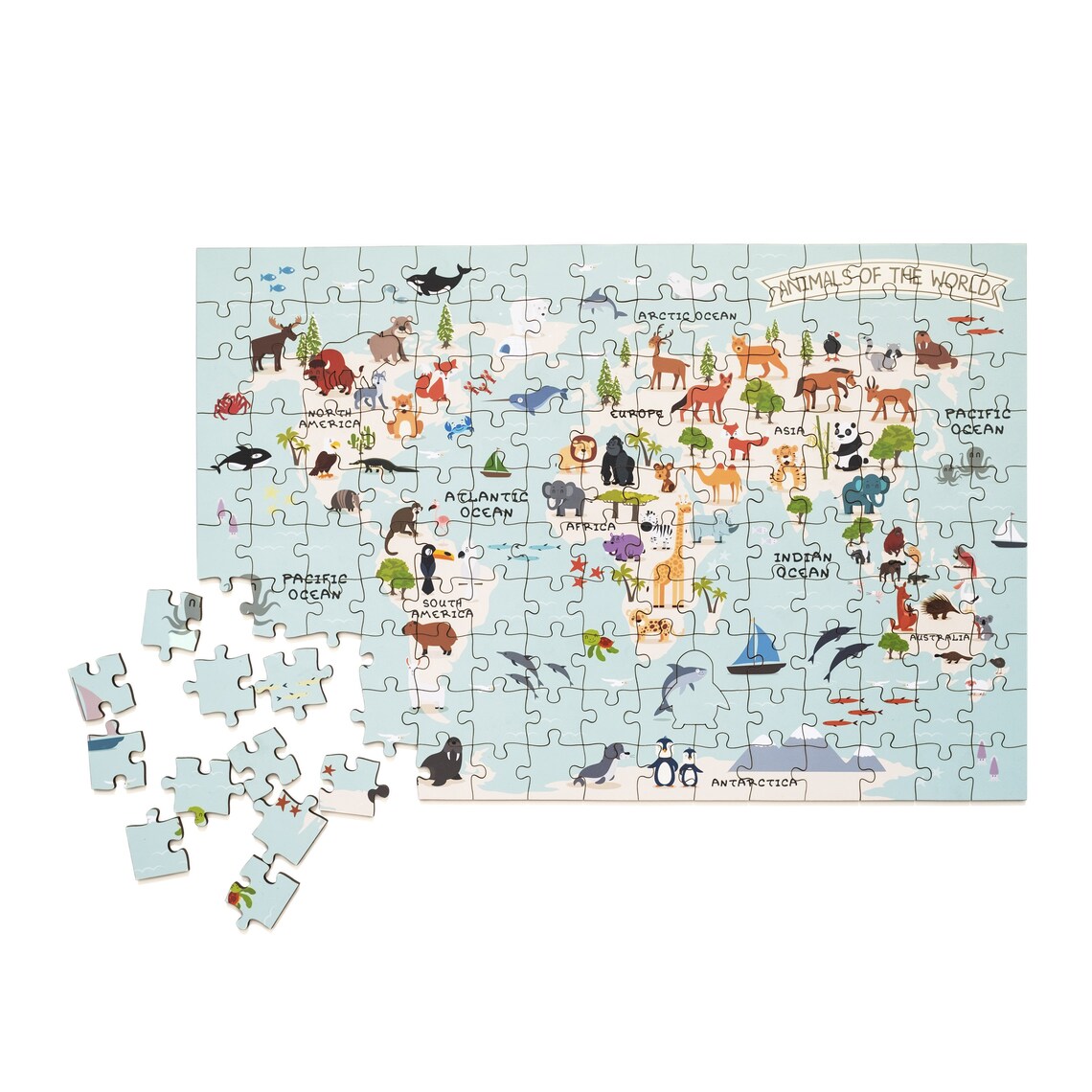 World Animal Map Wooden Jigsaw Puzzle for Kids, Educational Safari Map ...