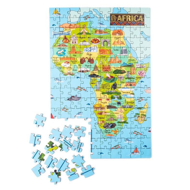 Africa Map Wooden Jigsaw Puzzle for Children, Educational Map of Africa ...