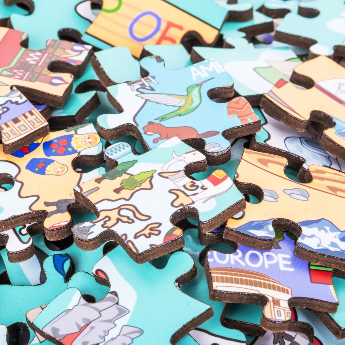 World Map Illustration Wooden Jigsaw Puzzle, Holiday Laser Cut Board ...