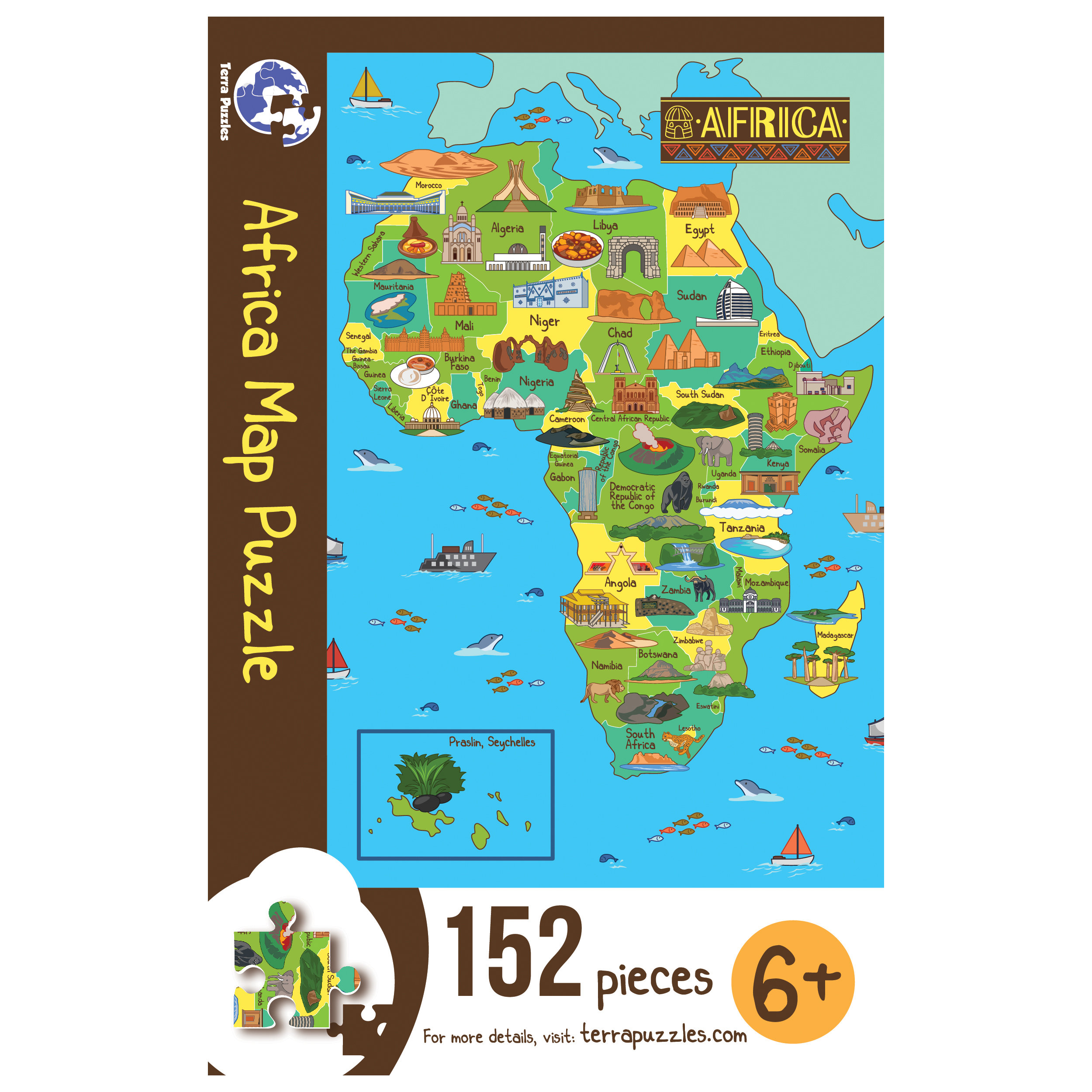 Africa Map Wooden Jigsaw Puzzle for Children, Educational Map of Africa ...