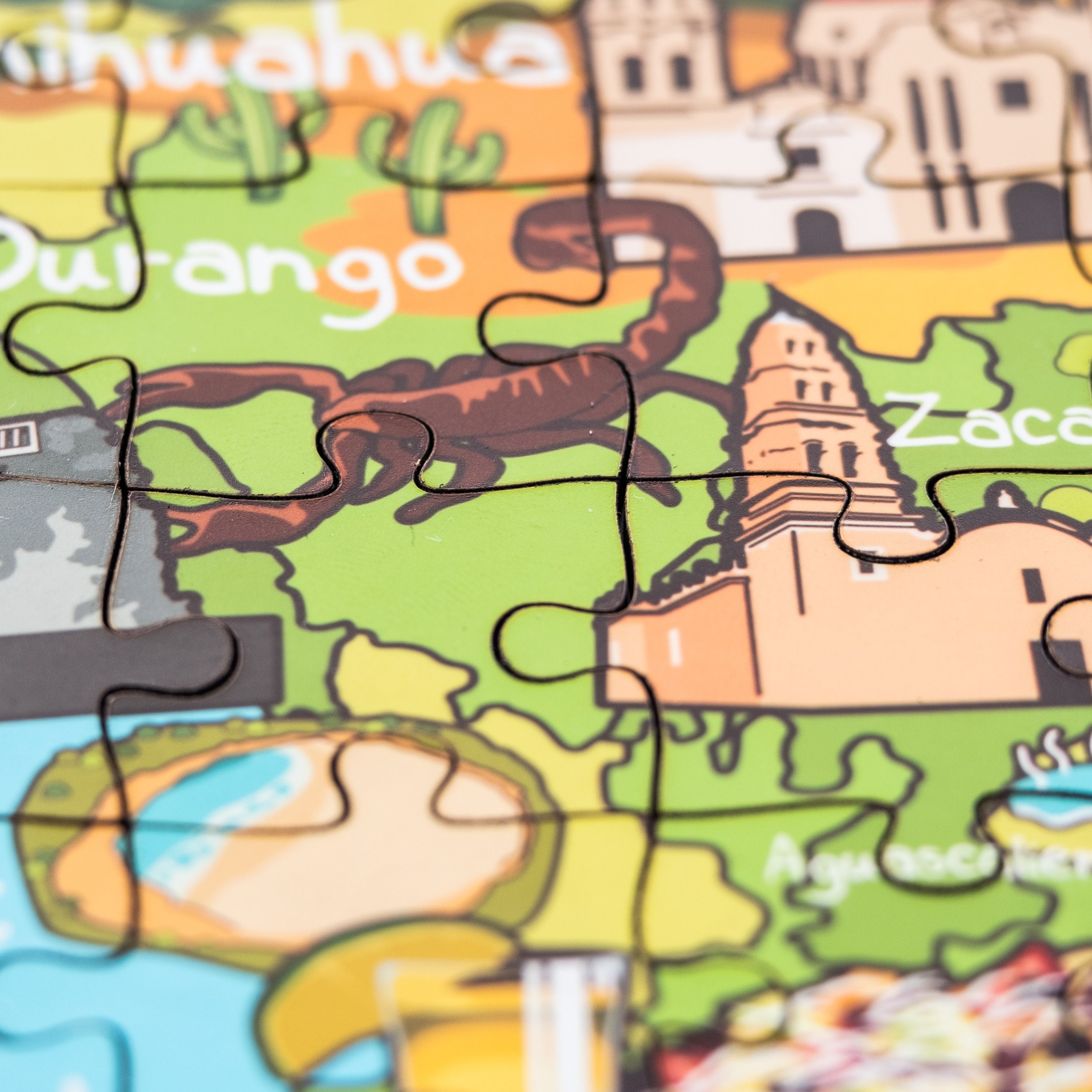 Mexico Map Wooden Jigsaw Puzzle for Children, Illustrated Mexico City ...