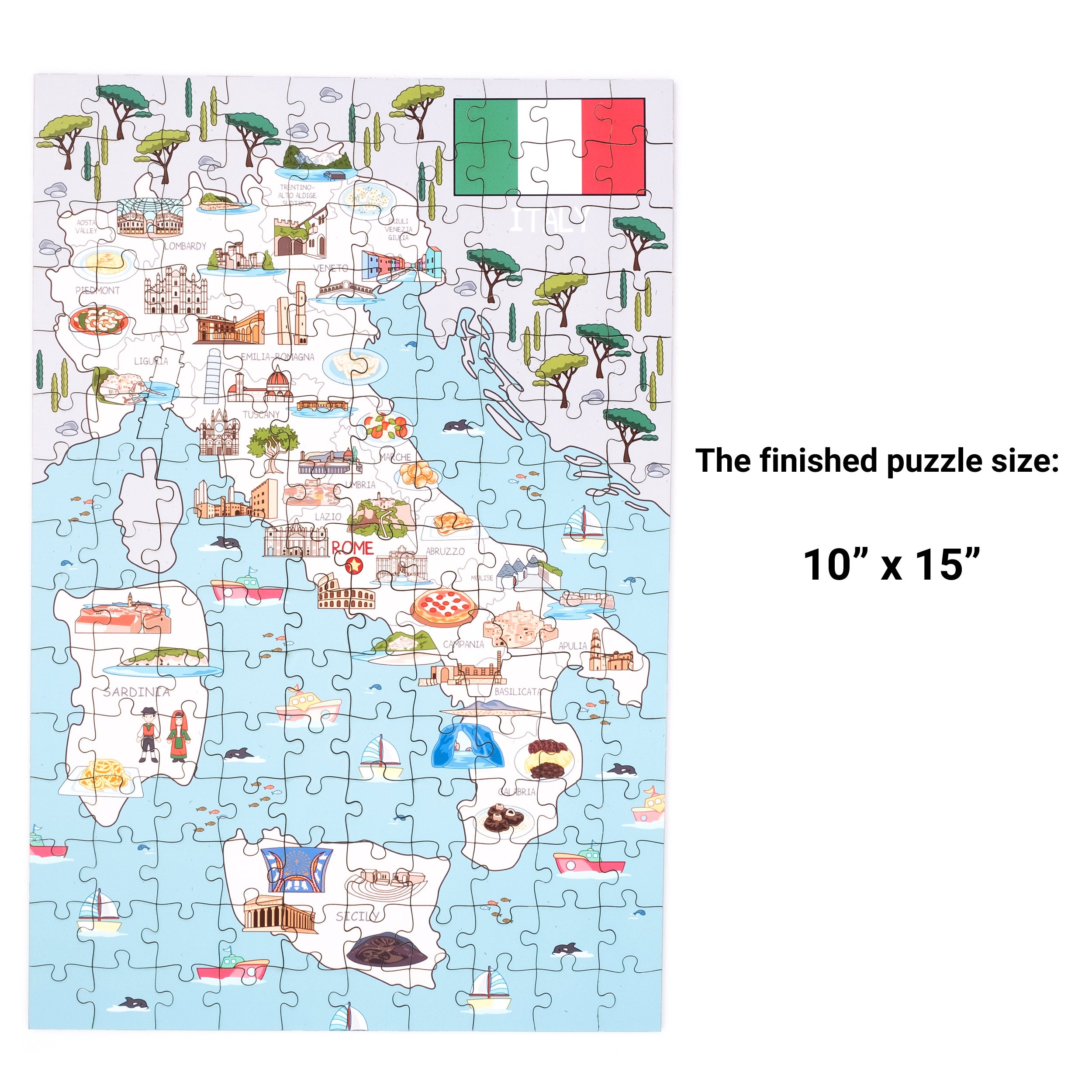 Colorful Italy Illustrated Wooden Map Jigsaw Puzzle for Children and ...