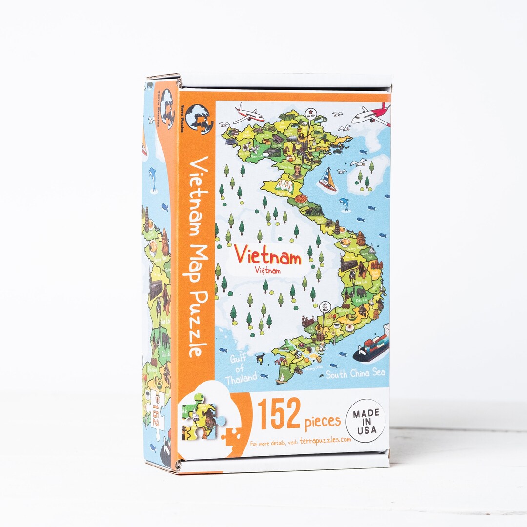 Vietnam Illustrated Map Wooden Jigsaw Puzzle for Children and Adults ...