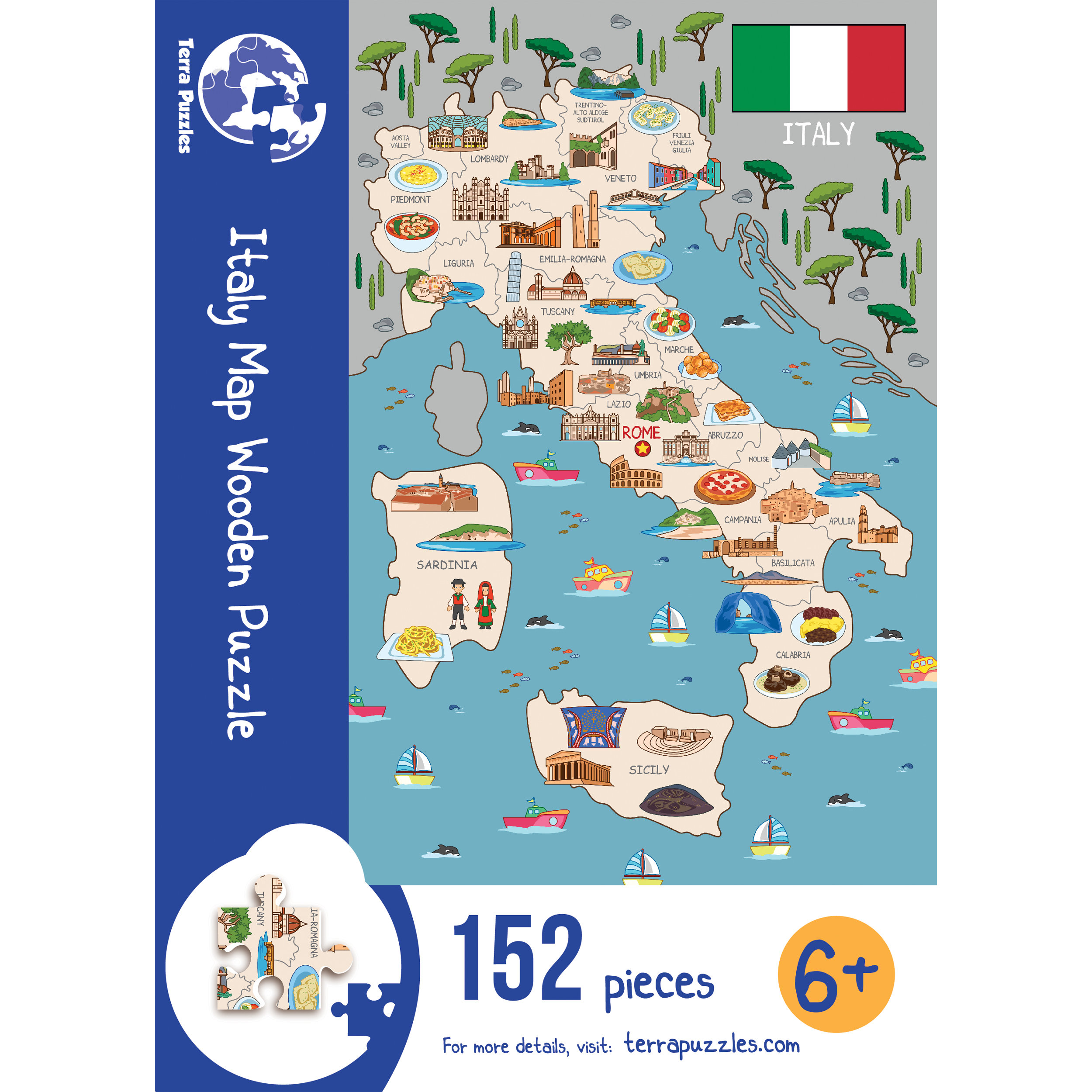 Colorful Italy Illustrated Wooden Map Jigsaw Puzzle for Children and ...