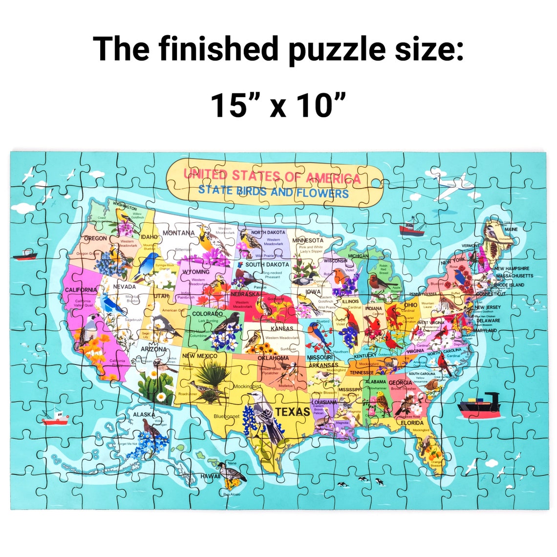 USA States Map Wooden Jigsaw Puzzle, United States America Illustrated ...