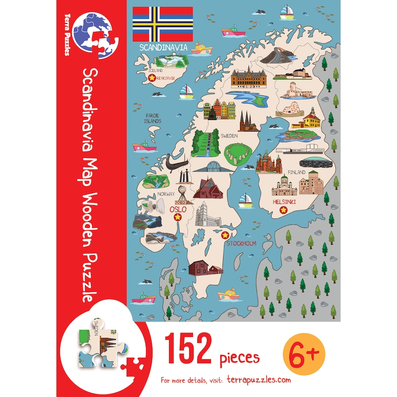 Scandinavia Map Wooden Jigsaw Puzzle for Children and Adults, Holiday ...