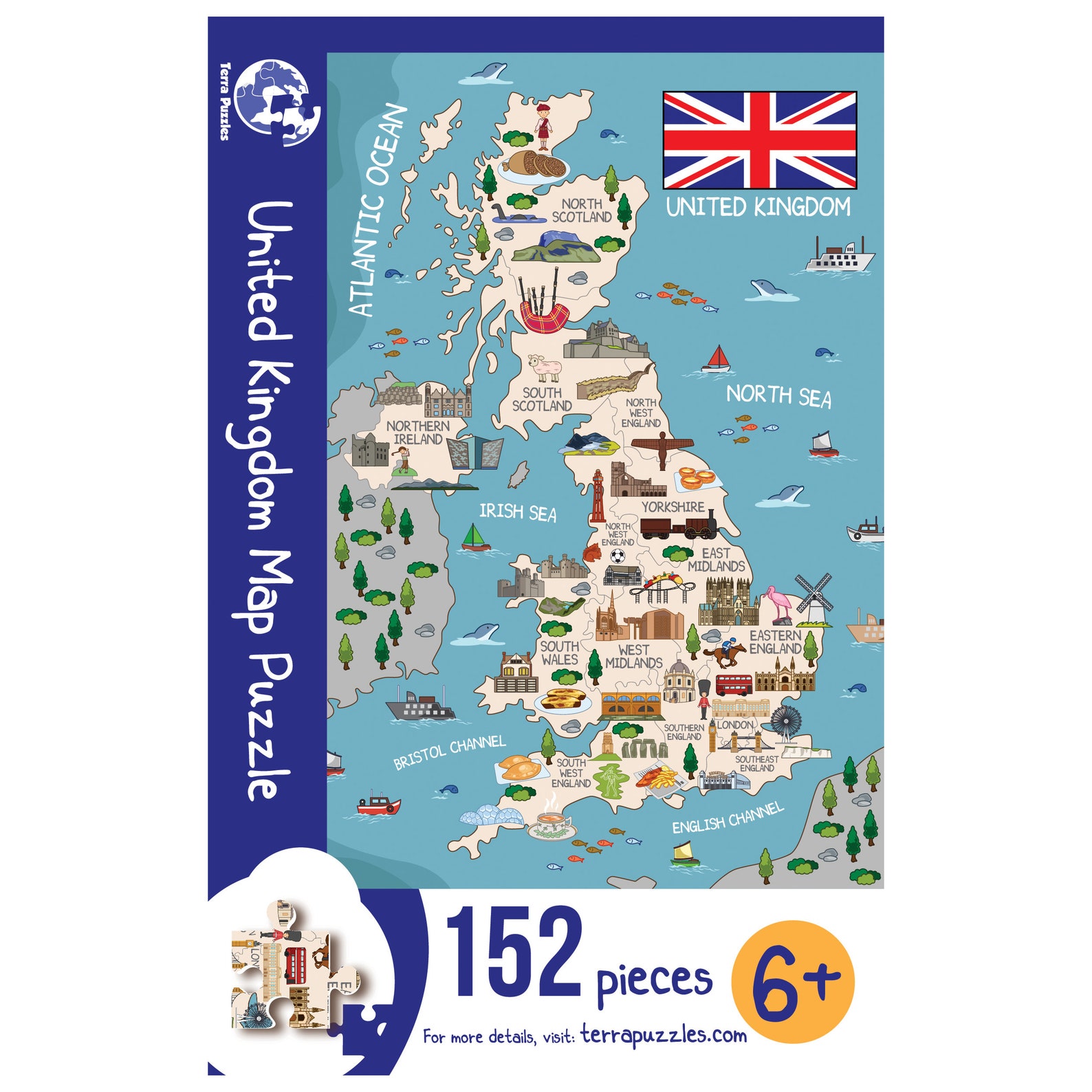 United Kingdom Map Illustrated Wooden Jigsaw Puzzle, Great Britain Map ...