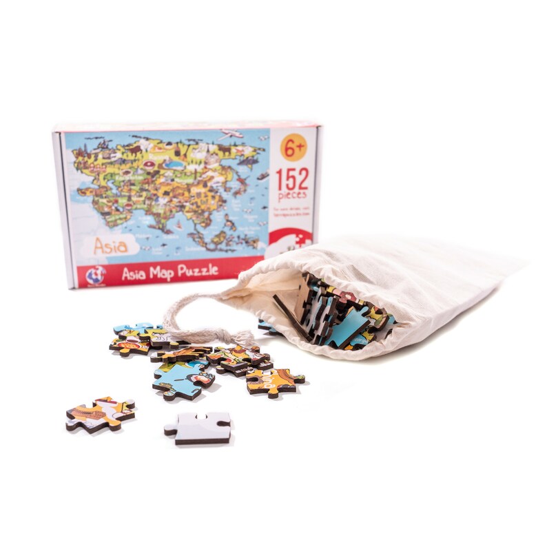 Asia Map Wooden Jigsaw Puzzle for Kids 6, Educational Illustrated Map ...