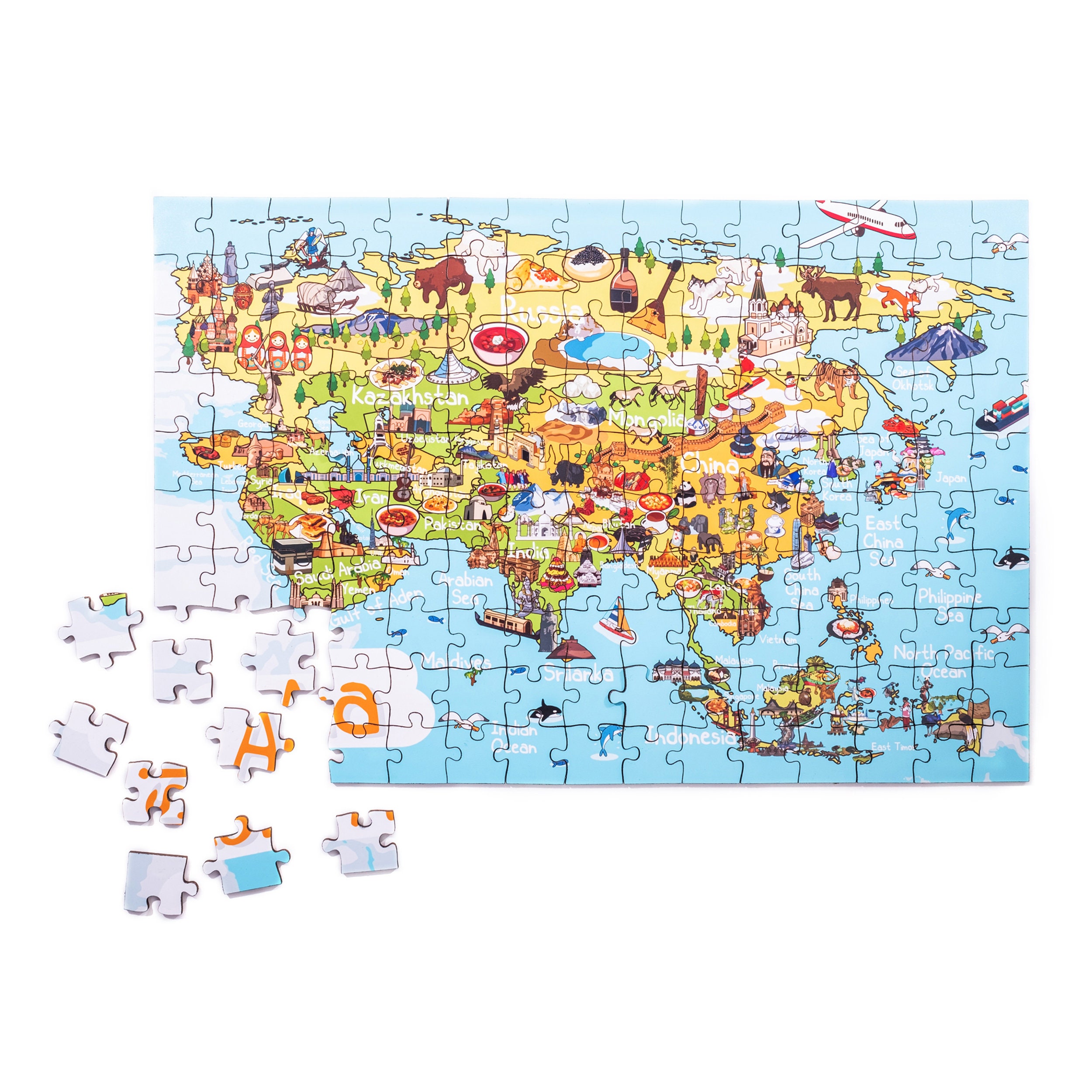 Asia Map Wooden Jigsaw Puzzle for Kids 6, Educational Illustrated Map ...