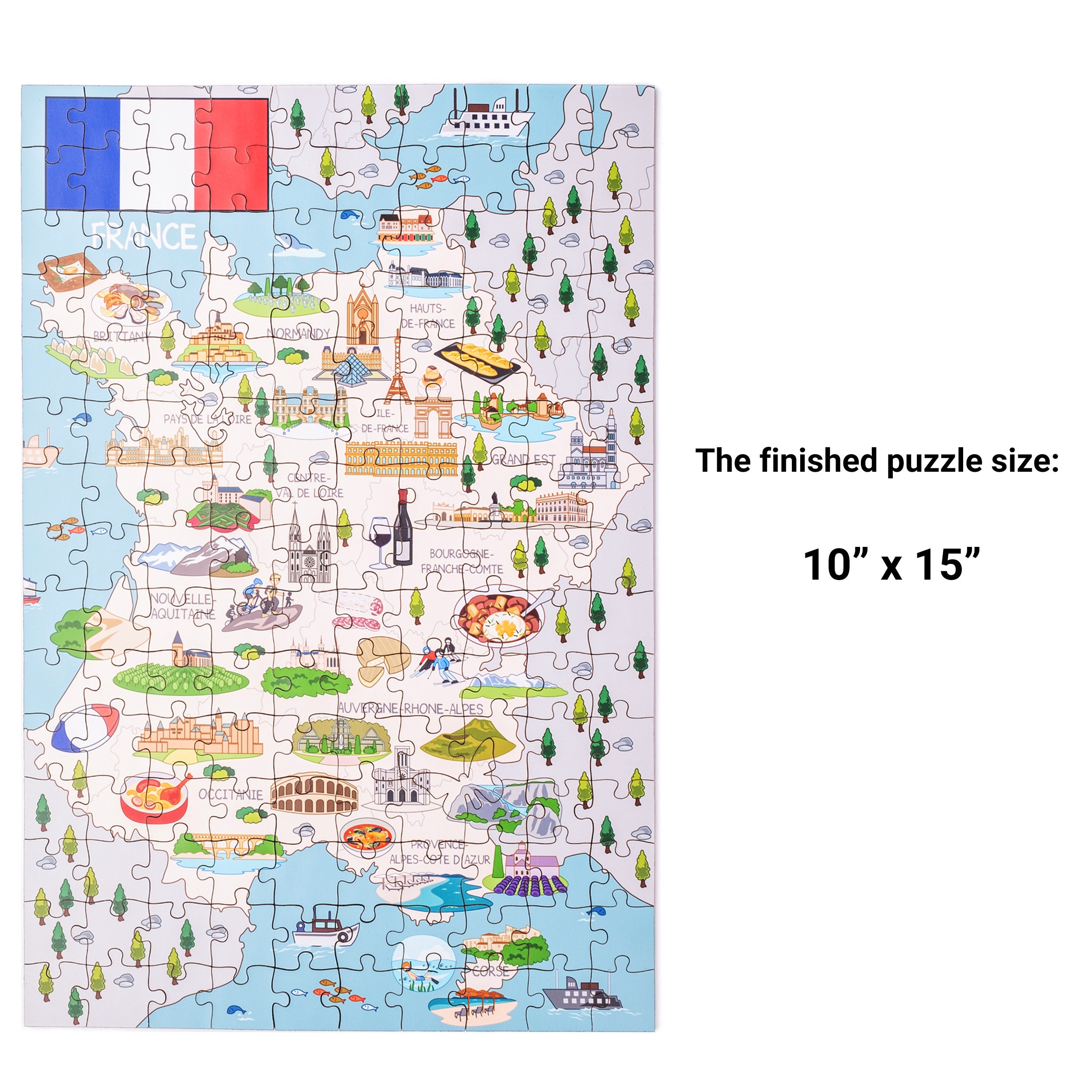 France Map Wooden Jigsaw Puzzle Handmade for Children and Adults ...