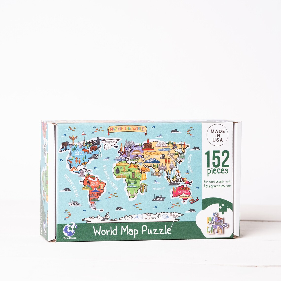 World Map Illustration Wooden Jigsaw Puzzle, Holiday Laser Cut Board ...