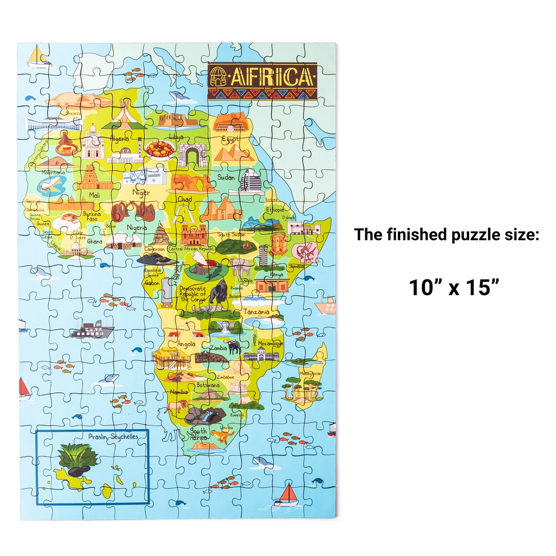 Africa Map Wooden Jigsaw Puzzle for Children, Educational Map of Africa ...