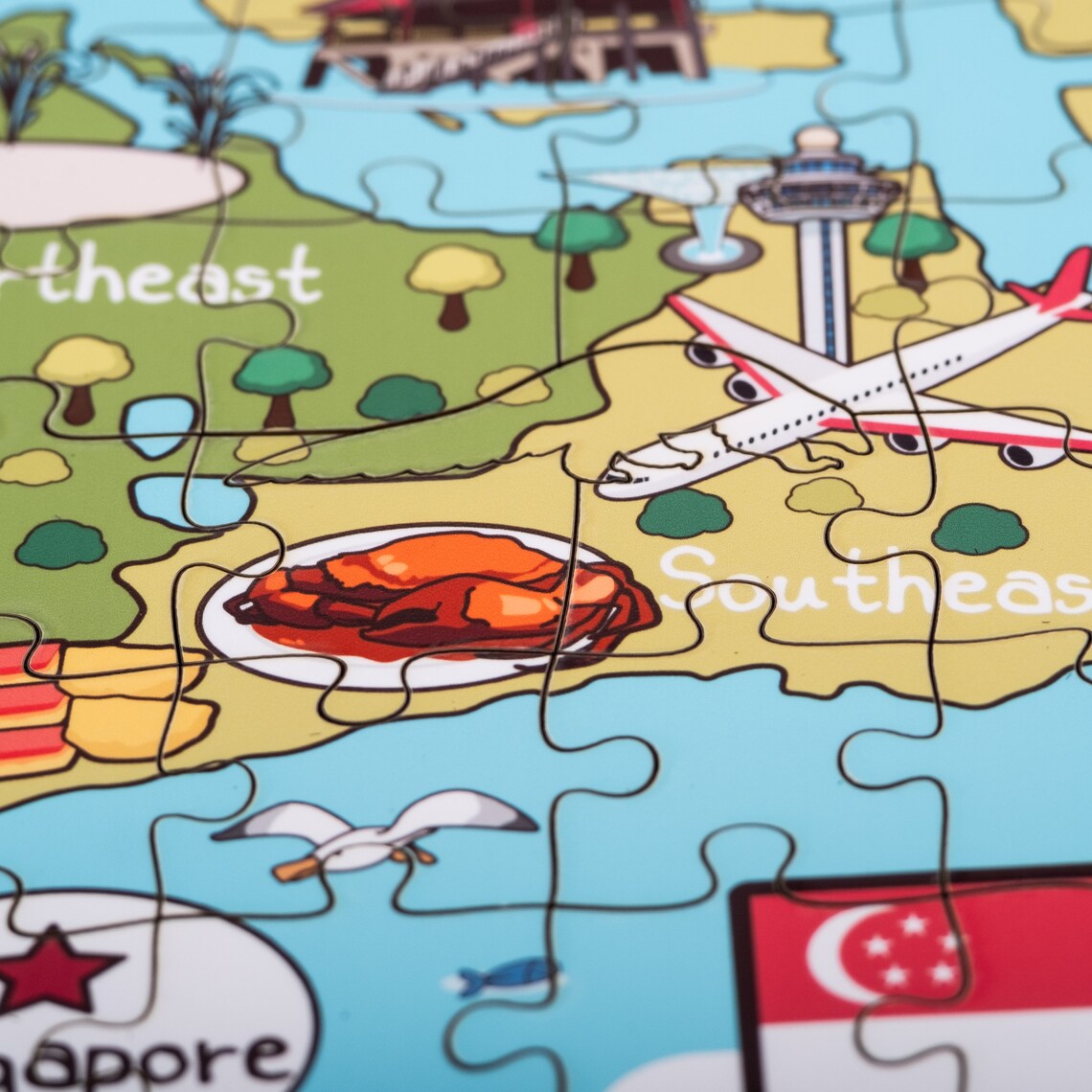 Singapore Map Wooden Jigsaw Puzzle for Children and Adults, Asian Map ...